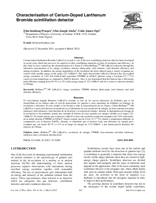 (PDF) Characterisation of Cerium-Doped Lanthanum Bromide scintillation ...