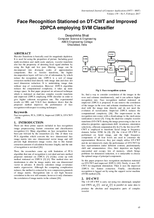 (PDF) Face Recognition Stationed on DT-CWT and Improved 2DPCA employing SVM Classifier
