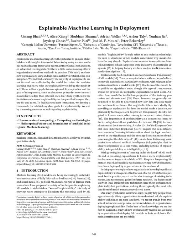 (PDF) Explainable machine learning in deployment