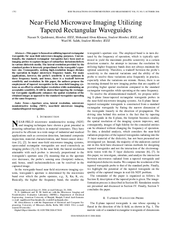 (PDF) Near-Field Microwave Imaging Utilizing Tapered Rectangular Waveguides