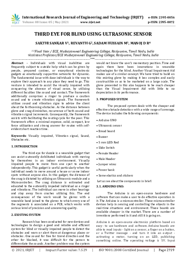 (PDF) IRJET- THIRD EYE FOR BLIND USING ULTRASONIC SENSOR