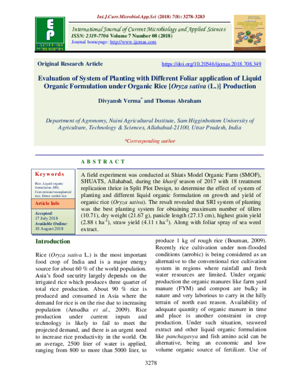 (PDF) Evaluation of System of Planting with Different Foliar application of Liquid Organic ...