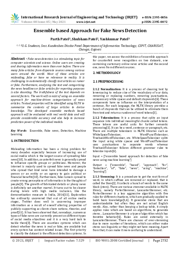(PDF) IRJET- Ensemble based Approach for Fake News Detection