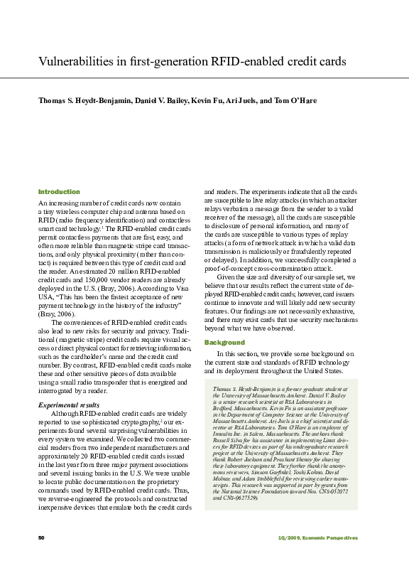 (PDF) Vulnerabilities in first-generation RFID-enabled credit cards