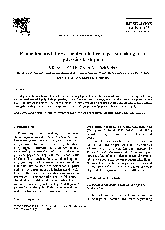 (PDF) Ramie hemicellulose as beater additive in paper making from jute ...