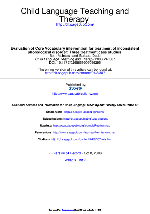 (PDF) Evaluation of Core Vocabulary intervention for treatment of ...