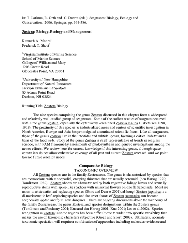 (PDF) Zostera: Biology, Ecology, and Management