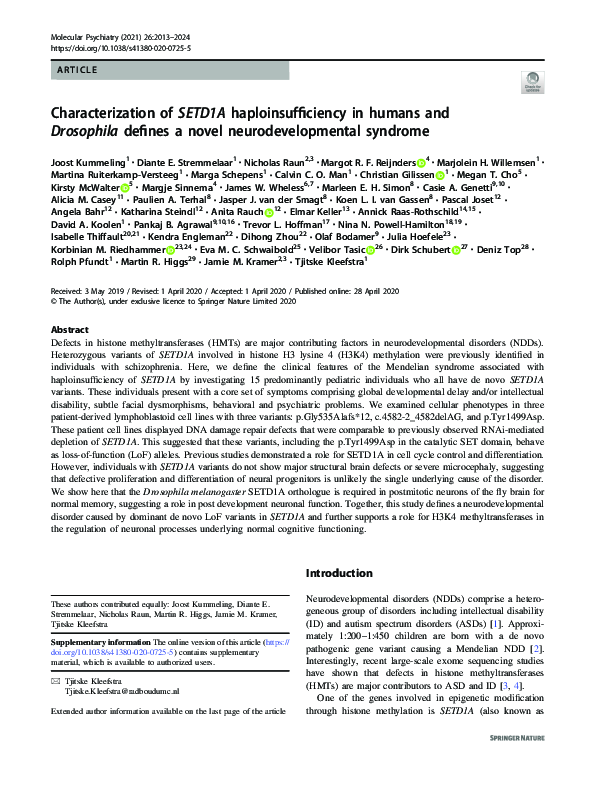 (PDF) Characterization of SETD1A haploinsufficiency in humans and ...