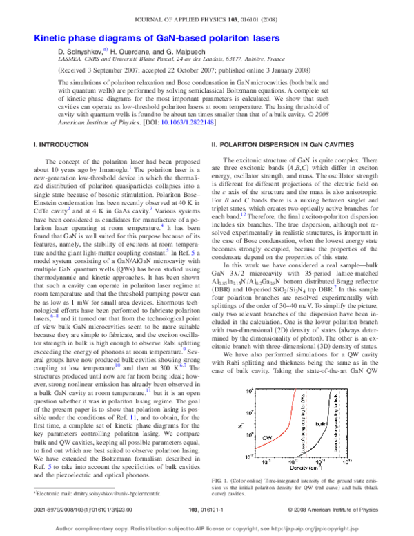 (PDF) Kinetic phase diagrams of GaN-based polariton lasers