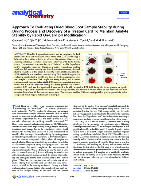 (PDF) Approach To Evaluating Dried Blood Spot Sample Stability during ...