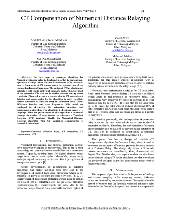 Pdf Ct Compensation Of Numerical Distance Relaying Algorithm