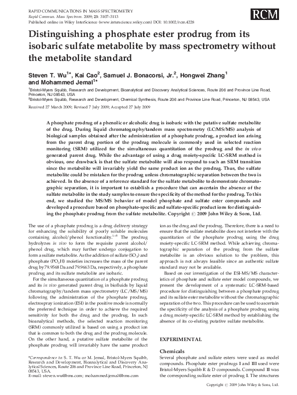 (PDF) Distinguishing a phosphate ester prodrug from its isobaric ...