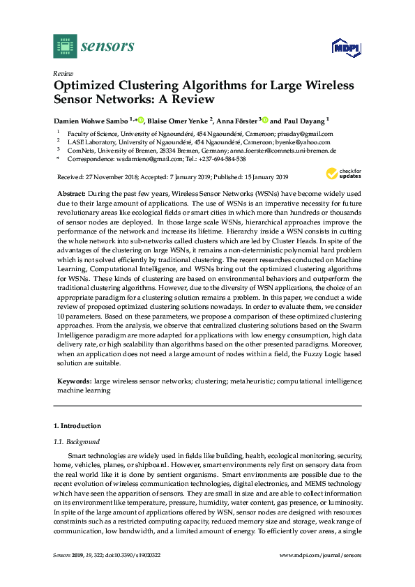 Pdf Optimized Clustering Algorithms For Large Wireless Sensor Networks A Review