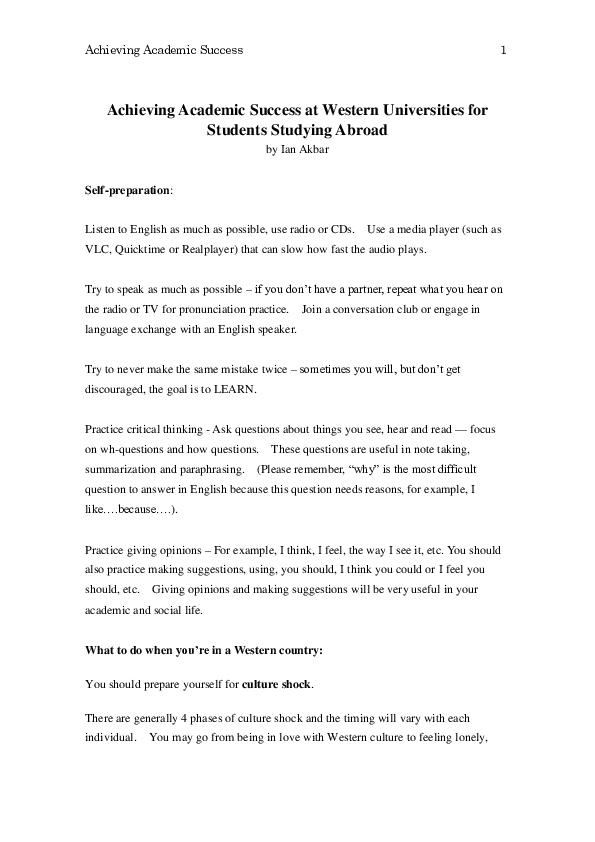 (PDF) Achieving Academic Success at Western Universities for Students ...