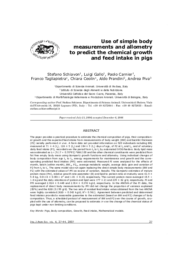 (PDF) Use of simple body measurements and allometry to predict the ...