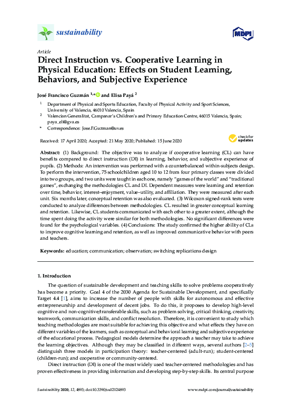 (PDF) Direct Instruction vs. Cooperative Learning in Physical Education ...