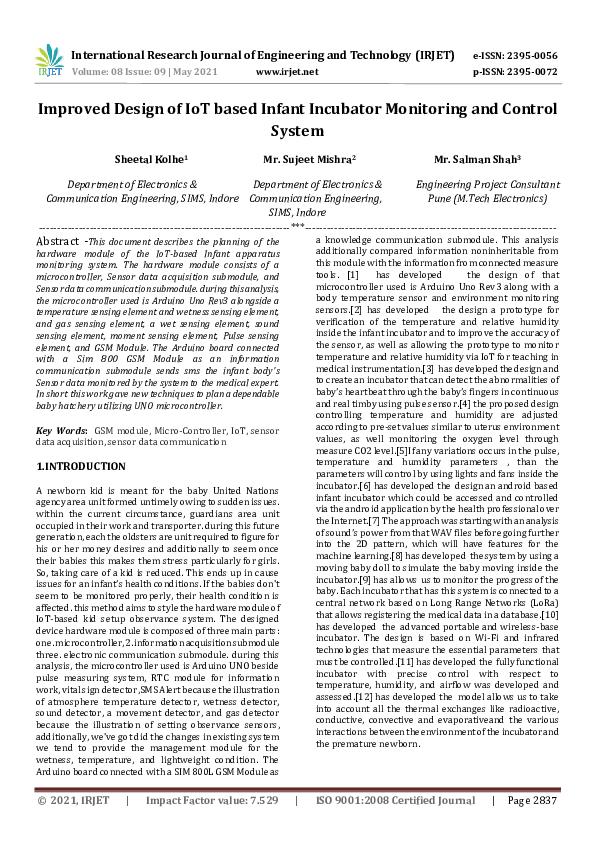 (PDF) IRJET- Improved Design of IoT based Infant Incubator Monitoring ...