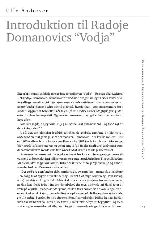 (PDF) Introduktion til Radoje Domanovics “Vodja” | Uffe Andersen ...
