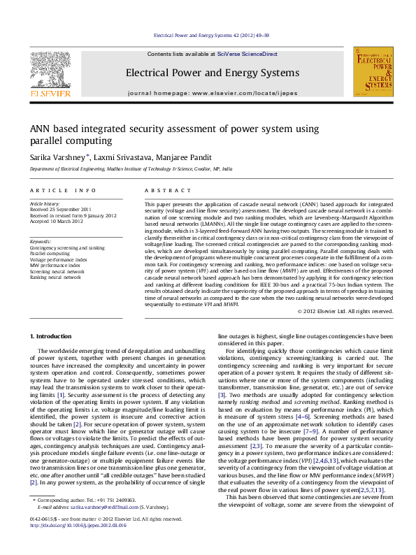 Pdf Ann Based Integrated Security Assessment Of Power System Using