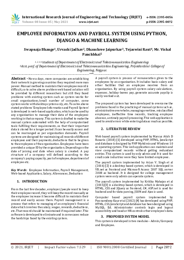 (PDF) IRJET- Employee Information and Payroll System using Python ...