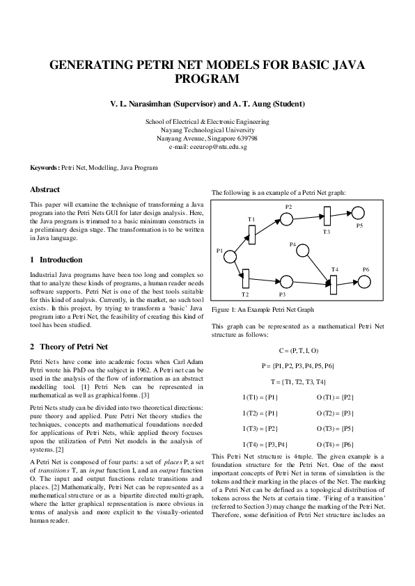 (PDF) GENERATING PETRI NET MODELS FOR BASIC JAVA PROGRAM