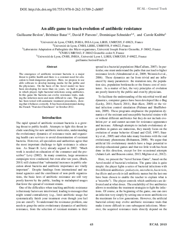 (PDF) An alife game to teach evolution of antibiotic resistance