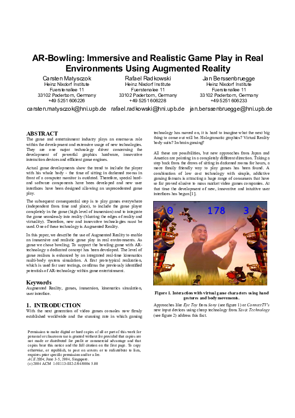 (PDF) AR-bowling: immersive and realistic game play in real ...