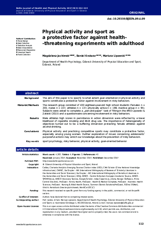 (PDF) Physical activity and sport as a protective factor against health ...