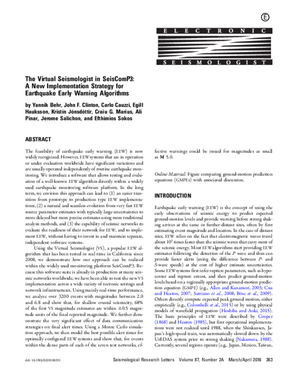 (PDF) The Virtual Seismologist in SeisComP3: A New Implementation ...