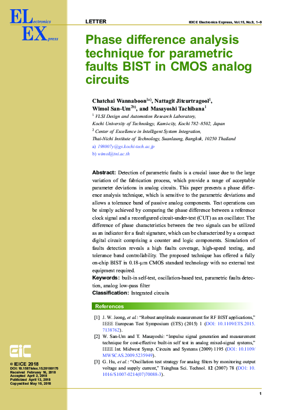 (PDF) Phase Difference BIST for CMOS Analog Faults