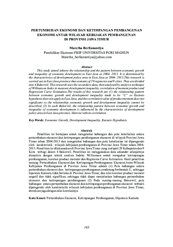 (PDF) Pertumbuhan ekonomi dan ketimpangan pembangunan ekonomi antar ...