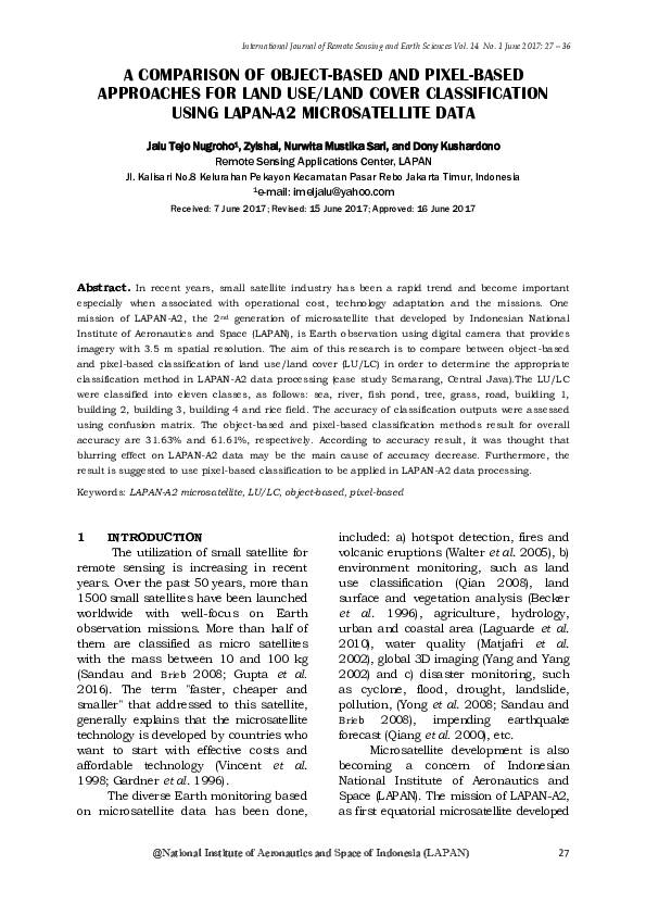 Pdf A Comparison Of Object Based And Pixel Based Approaches For Land
