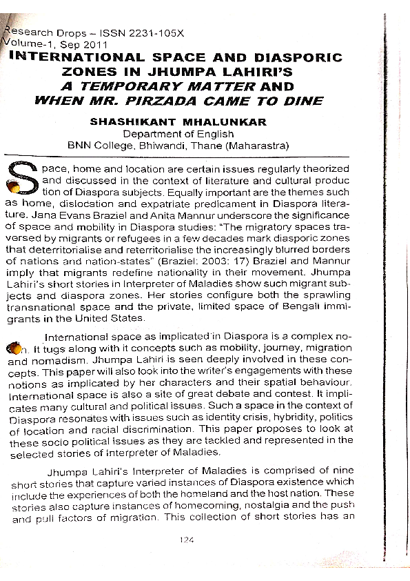 (PDF) International Space and Diasporic Zones in Jhumpa Lahiri's A ...