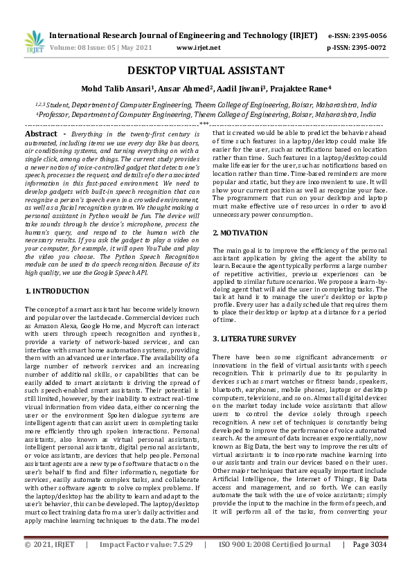 (PDF) DESKTOP VIRTUAL ASSISTANT