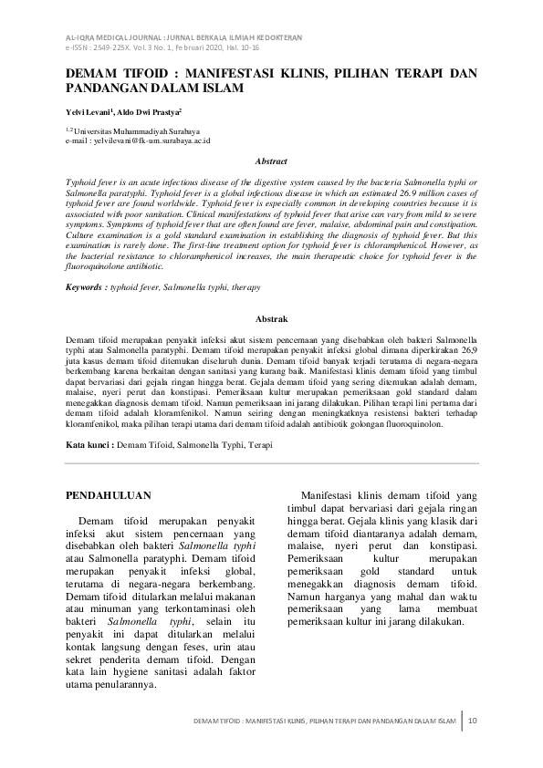 (PDF) Demam Tifoid: Manifestasi Klinis, Pilihan Terapi Dan Pandangan ...