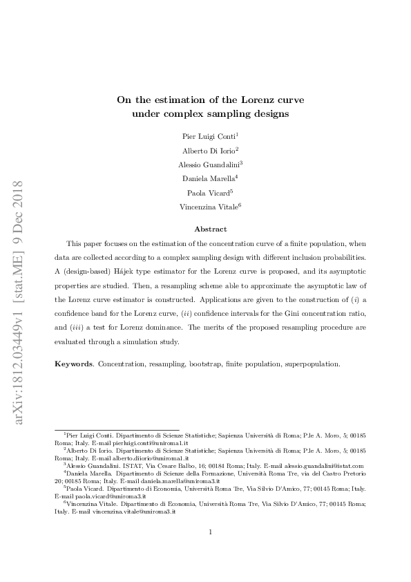 (PDF) On the estimation of the Lorenz curve under complex sampling designs