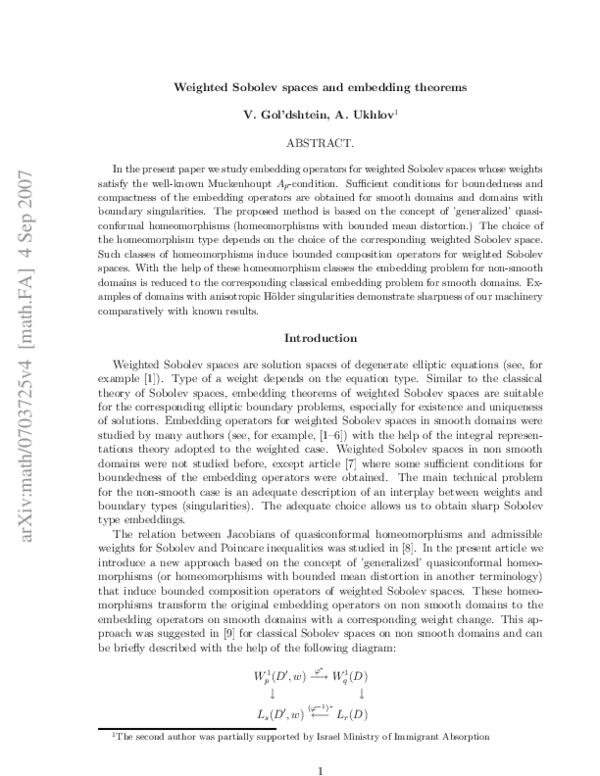 (PDF) Weighted Sobolev spaces and embedding theorems