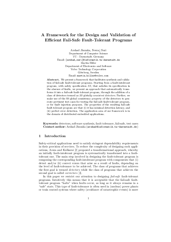 Pdf A Framework For The Design And Validation Of Efficient Fail Safe