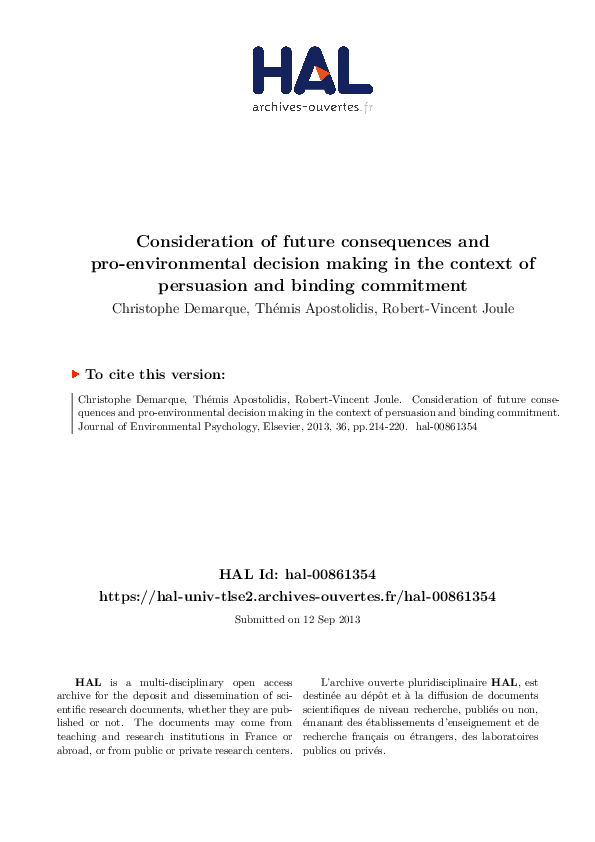 (PDF) Consideration of future consequences and pro-environmental ...