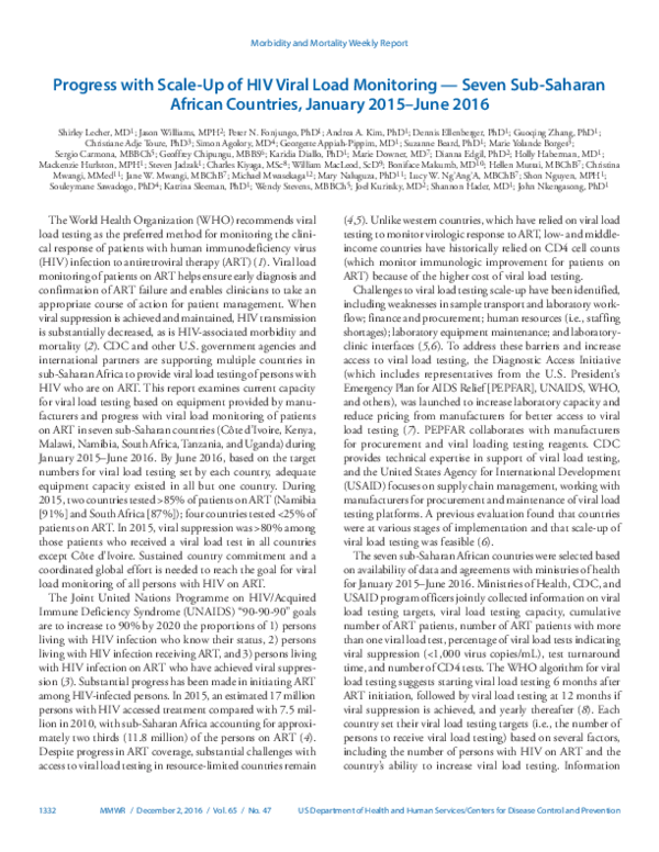(PDF) Progress with Scale-Up of HIV Viral Load Monitoring - Seven Sub ...