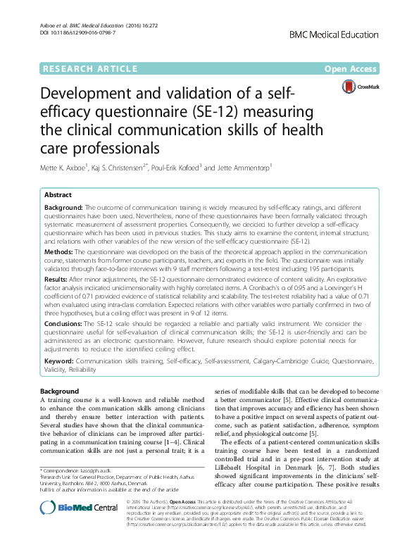 (PDF) Development and validation of a self-efficacy questionnaire (SE ...