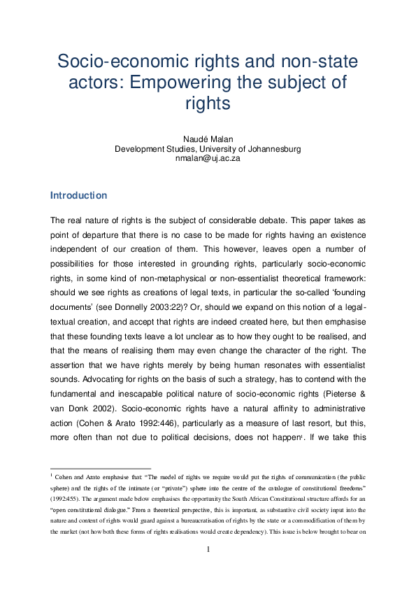 (PDF) Socio-economic rights and non-state actors: Empowering the ...