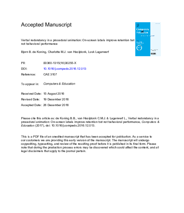 (PDF) Verbal redundancy in a procedural animation: On-screen labels ...
