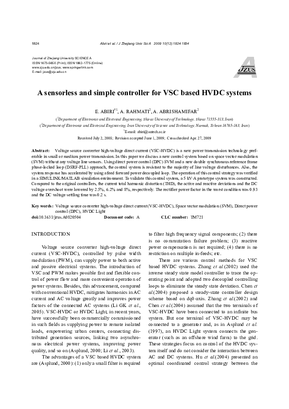 Pdf Sensorless Control For Vsc Hvdc Systems Using Svm