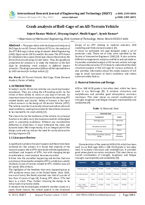 (PDF) IRJET- Crash analysis of Roll-Cage of an All-Terrain Vehicle