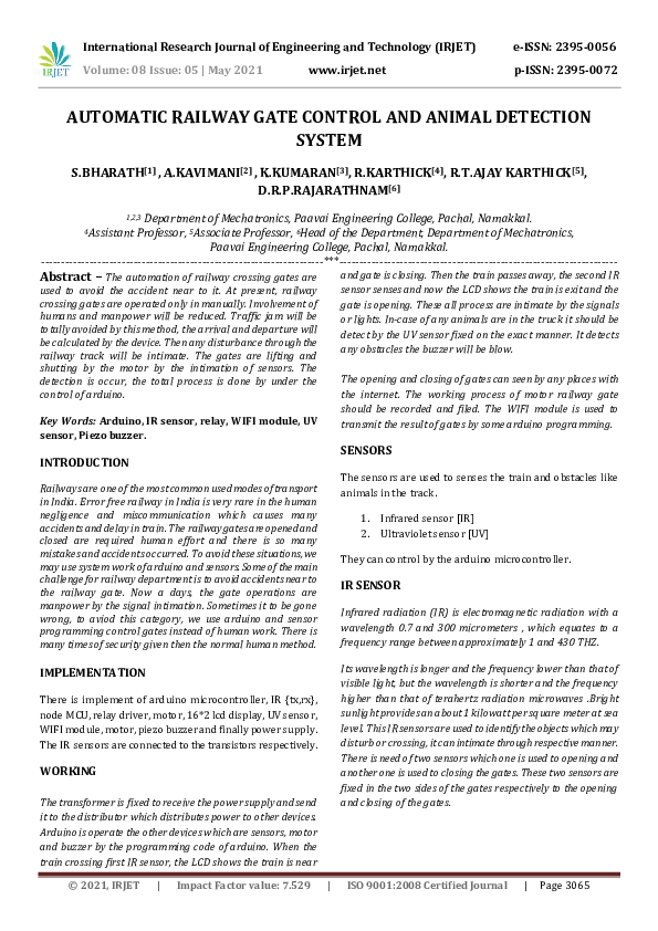 (PDF) IRJET- AUTOMATIC RAILWAY GATE CONTROL AND ANIMAL DETECTION SYSTEM