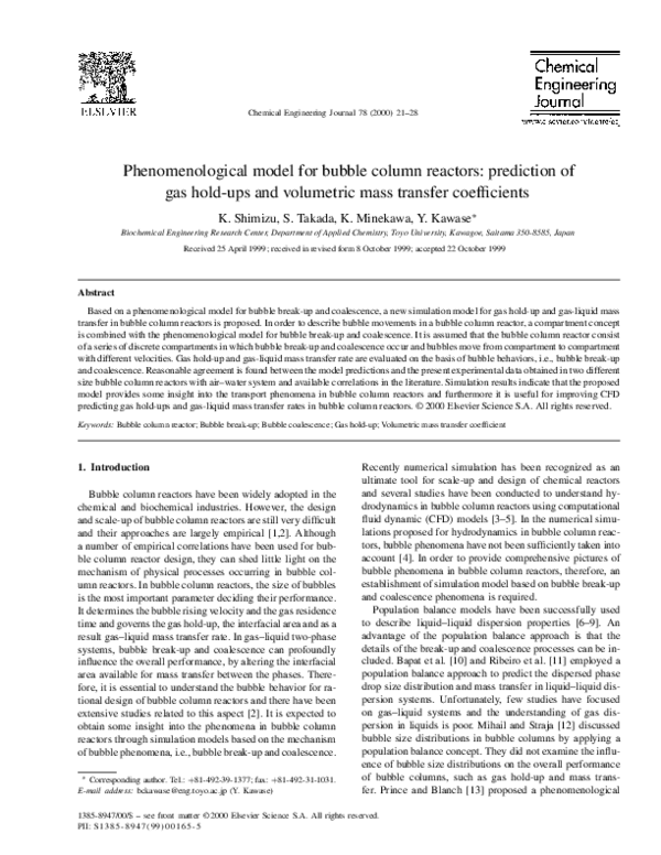 (PDF) Phenomenological model for bubble column reactors: prediction of gas hold-ups and ...