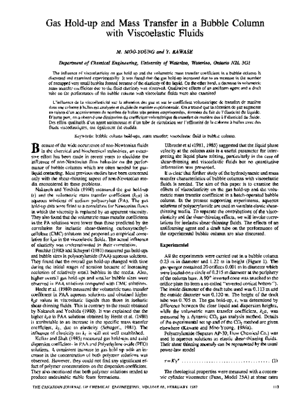 (PDF) Gas hold-up and mass transfer in a bubble column with viscoelastic fluids