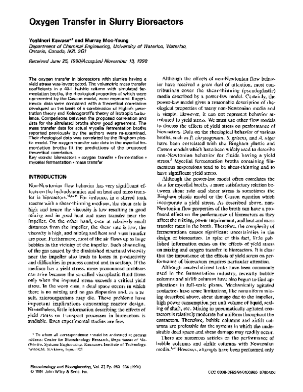 (PDF) Oxygen transfer in slurry bioreactors