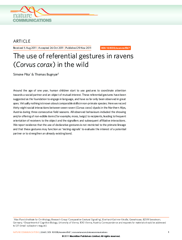 (PDF) The use of referential gestures in ravens (Corvus corax) in the wild